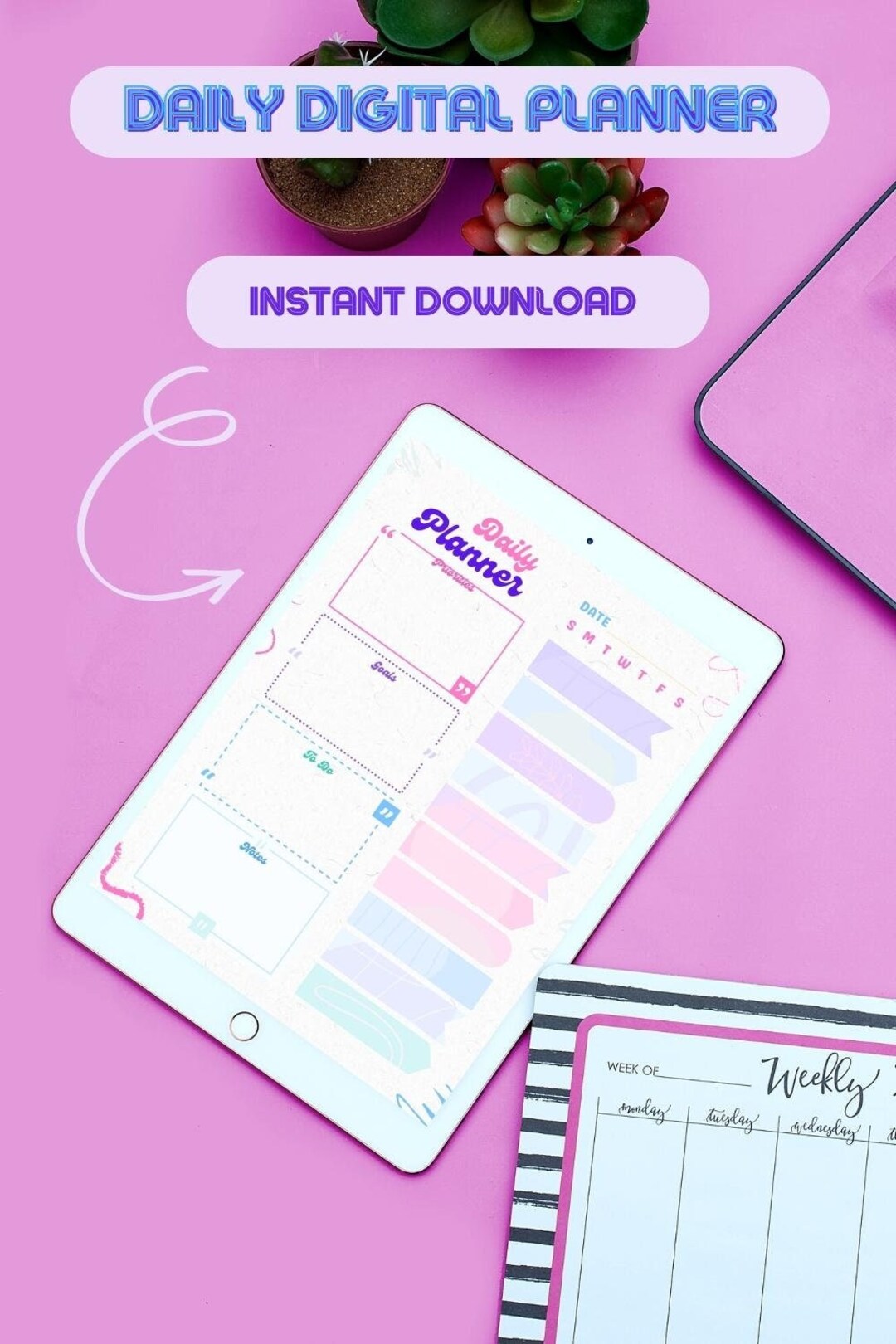 Retro Daily to Do List Printable Planner, Instant Download Pink ...