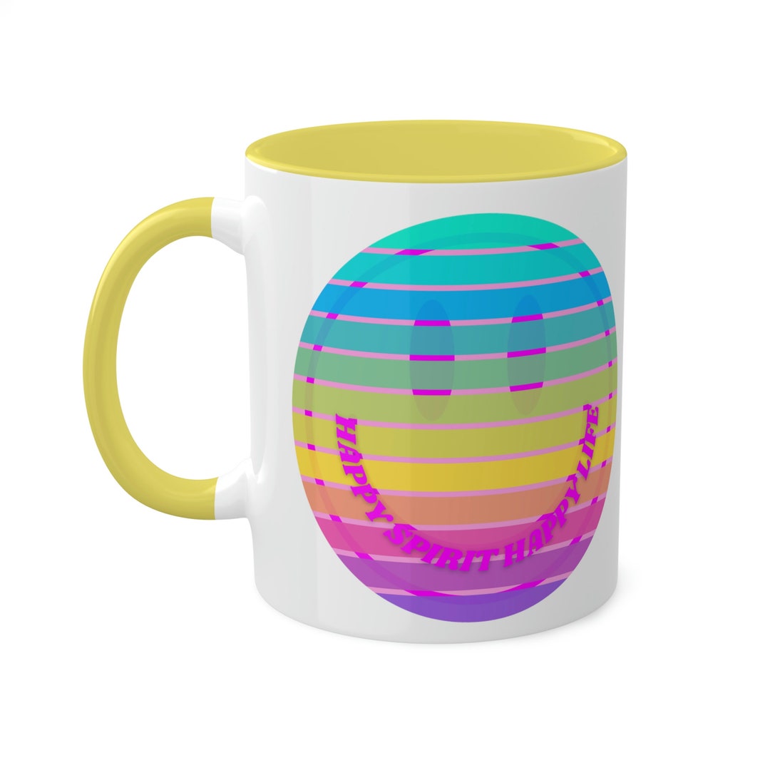Retro Happy Spirit Happy Life Aesthetic Mug, Smile Face Mug, Trendy ...