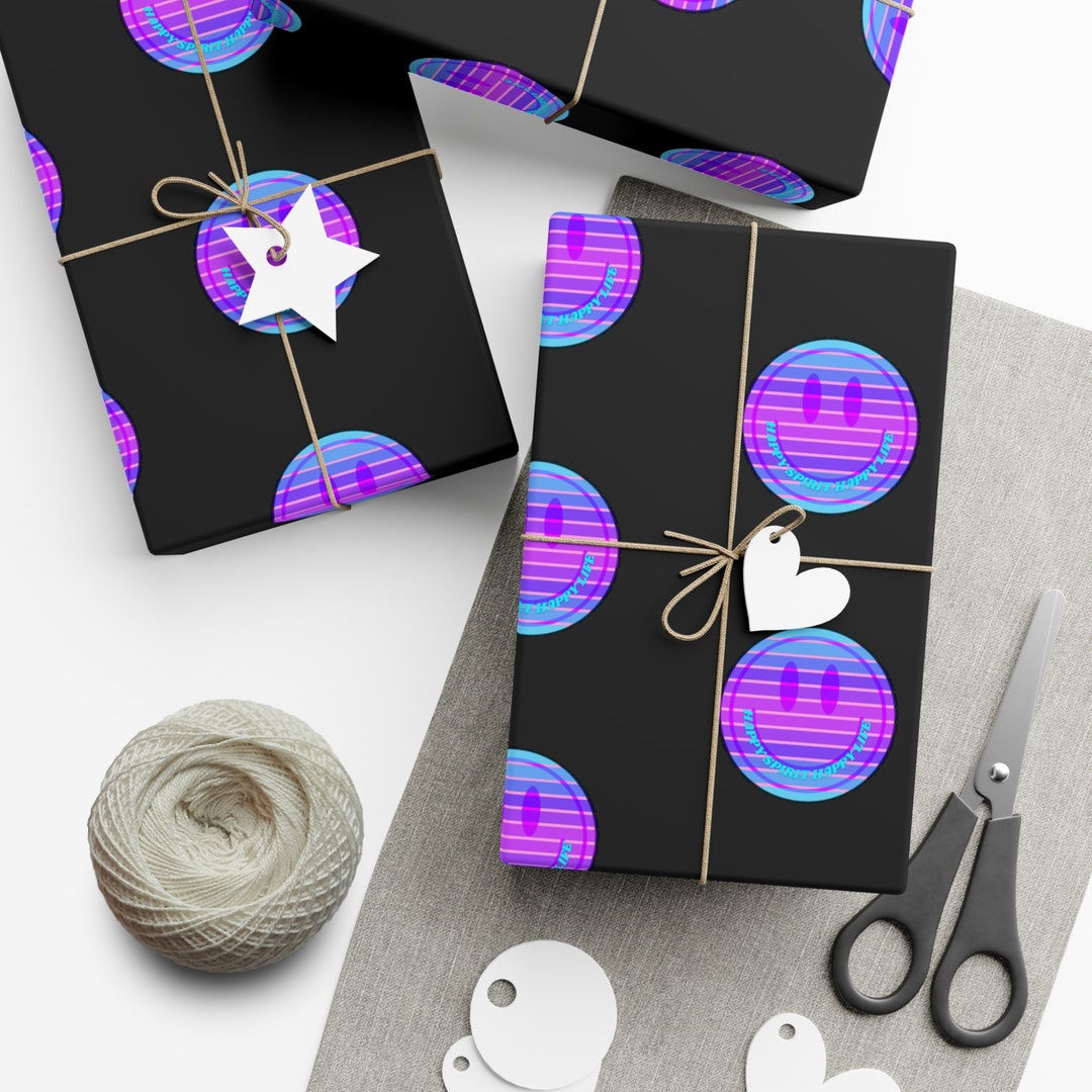 Aesthetic Gift Wrap Paper, Pink Smile Face Gift Wrap Paper, Blue Purple ...