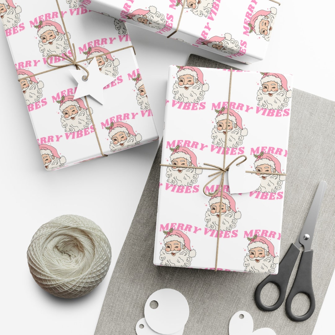 Pink Santa Gift Wrap Paper Pastel Christmas Gift Wrap Paper - Etsy