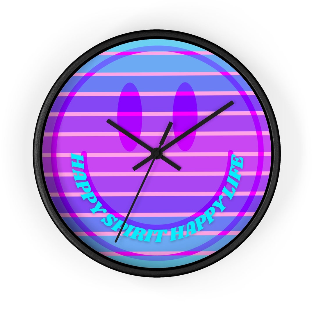 Smile Face Clock, Smile Aesthetic Wall Clock, Purple Room Clock, Sunset ...