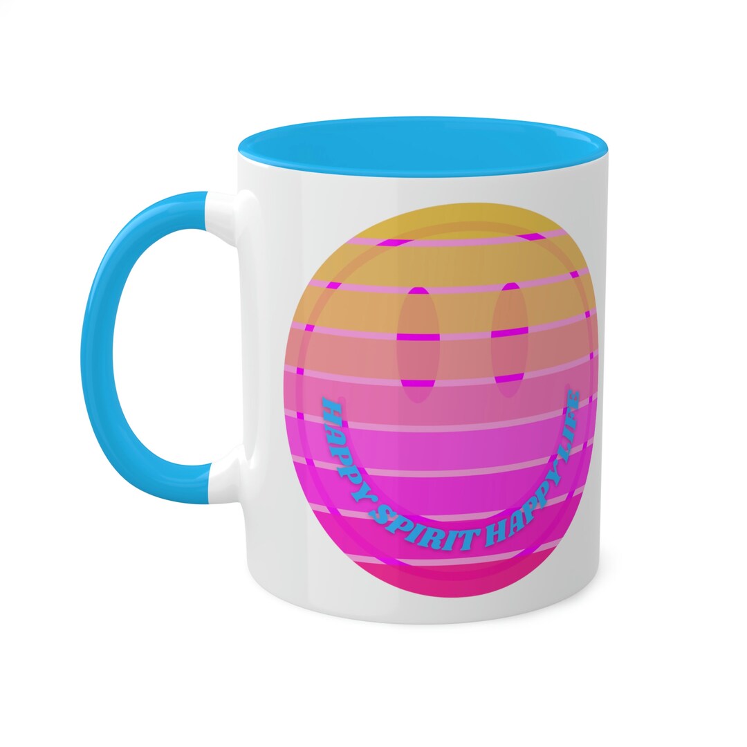 Retro Happy Spirit Happy Life Aesthetic Mug, Smile Face Mug, Trendy ...