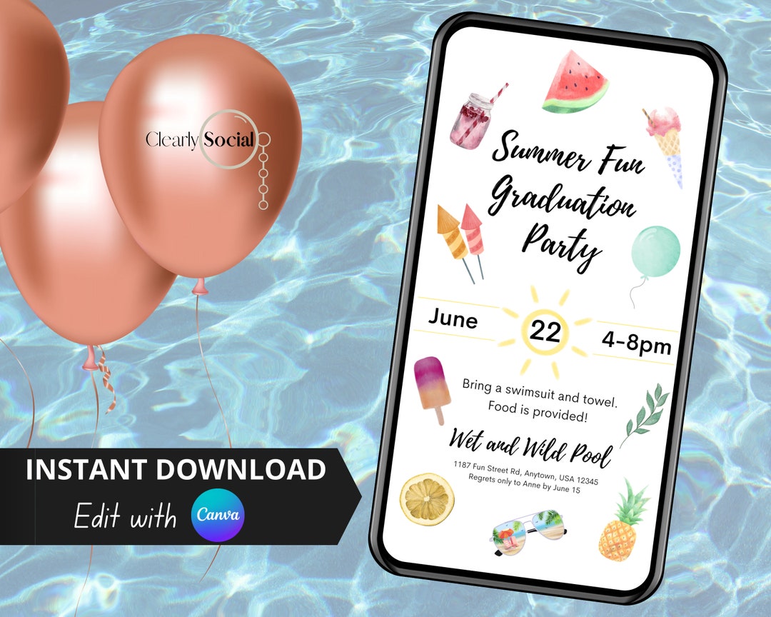 Graduation Invitation | Summer Birthday Invitation | Pool Party ...