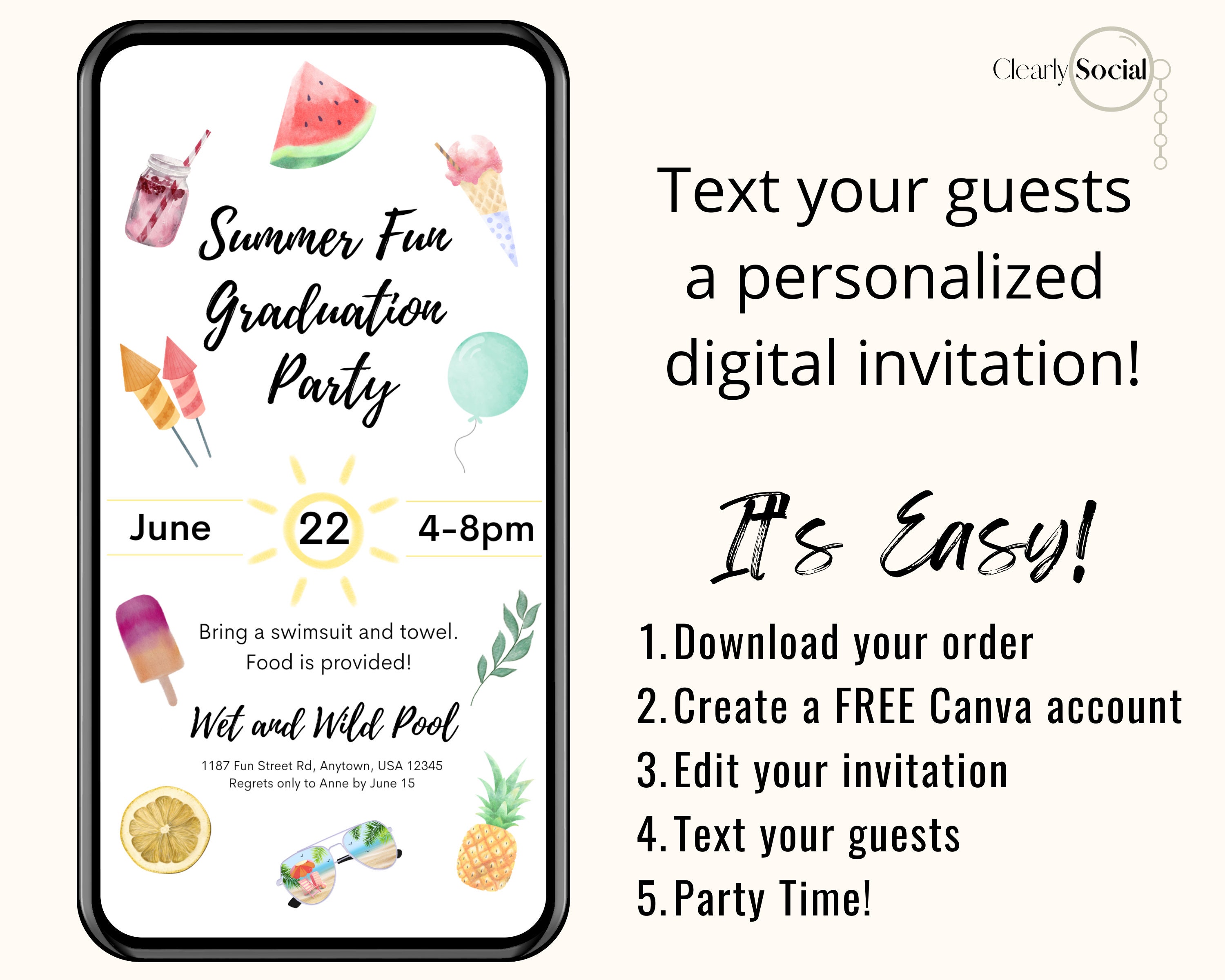 Graduation Invitation | Summer Birthday Invitation | Pool Party ...