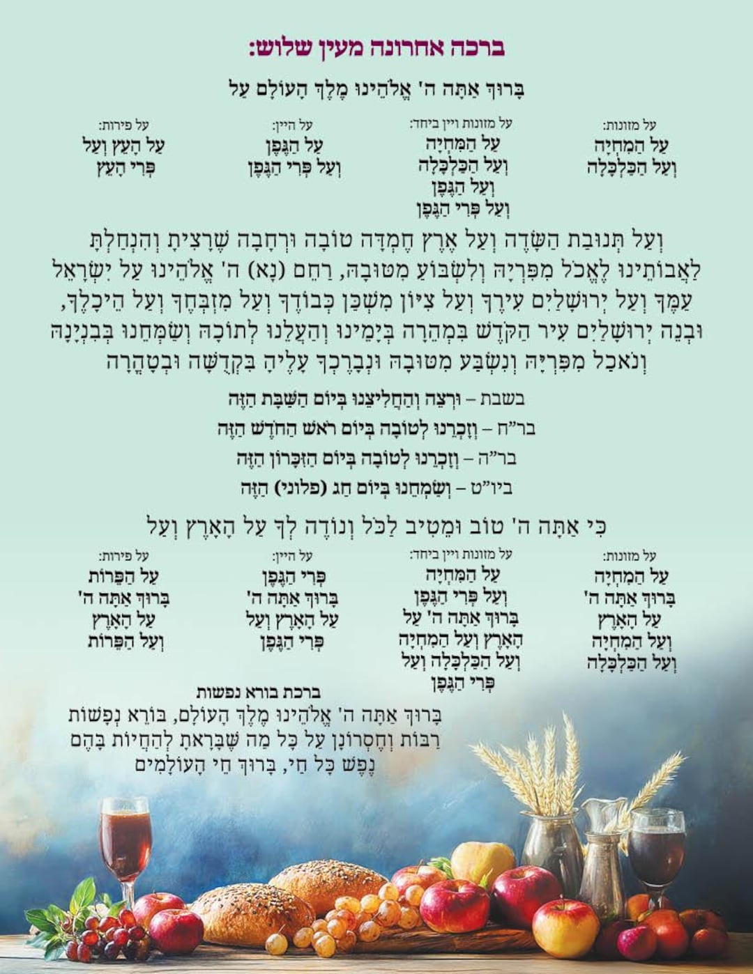 Al Hamichya, על המחיה, Blessings After Eating Food, Hebrew, Nussach ...