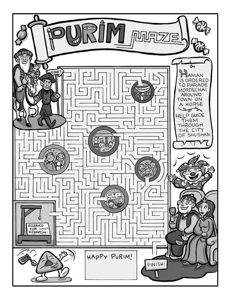 Printable Purim Coloring Book for Kids 35 Pages- Read and Color the ...