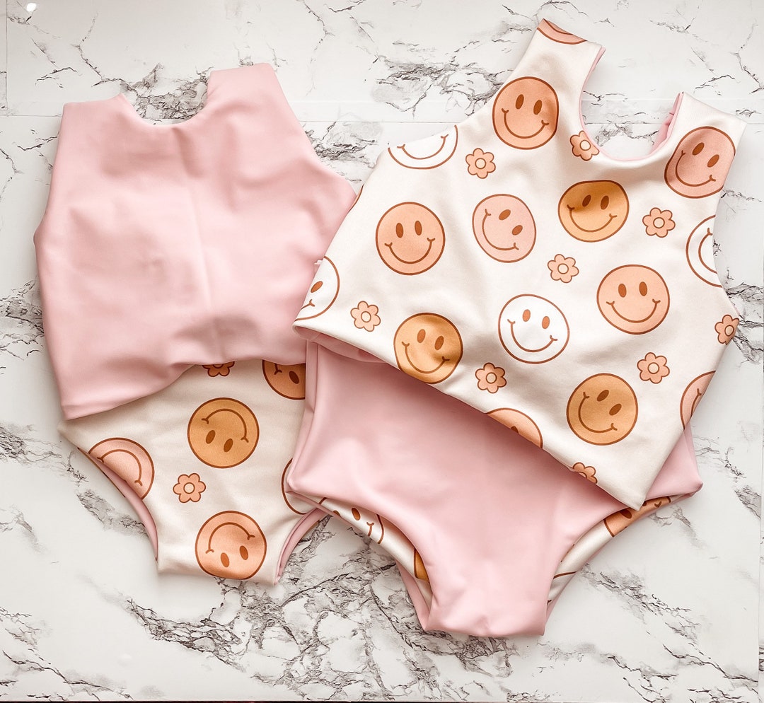 Retro Smiley Reversible Swim, Girls Swimsuit, Magical Swim, Girls ...
