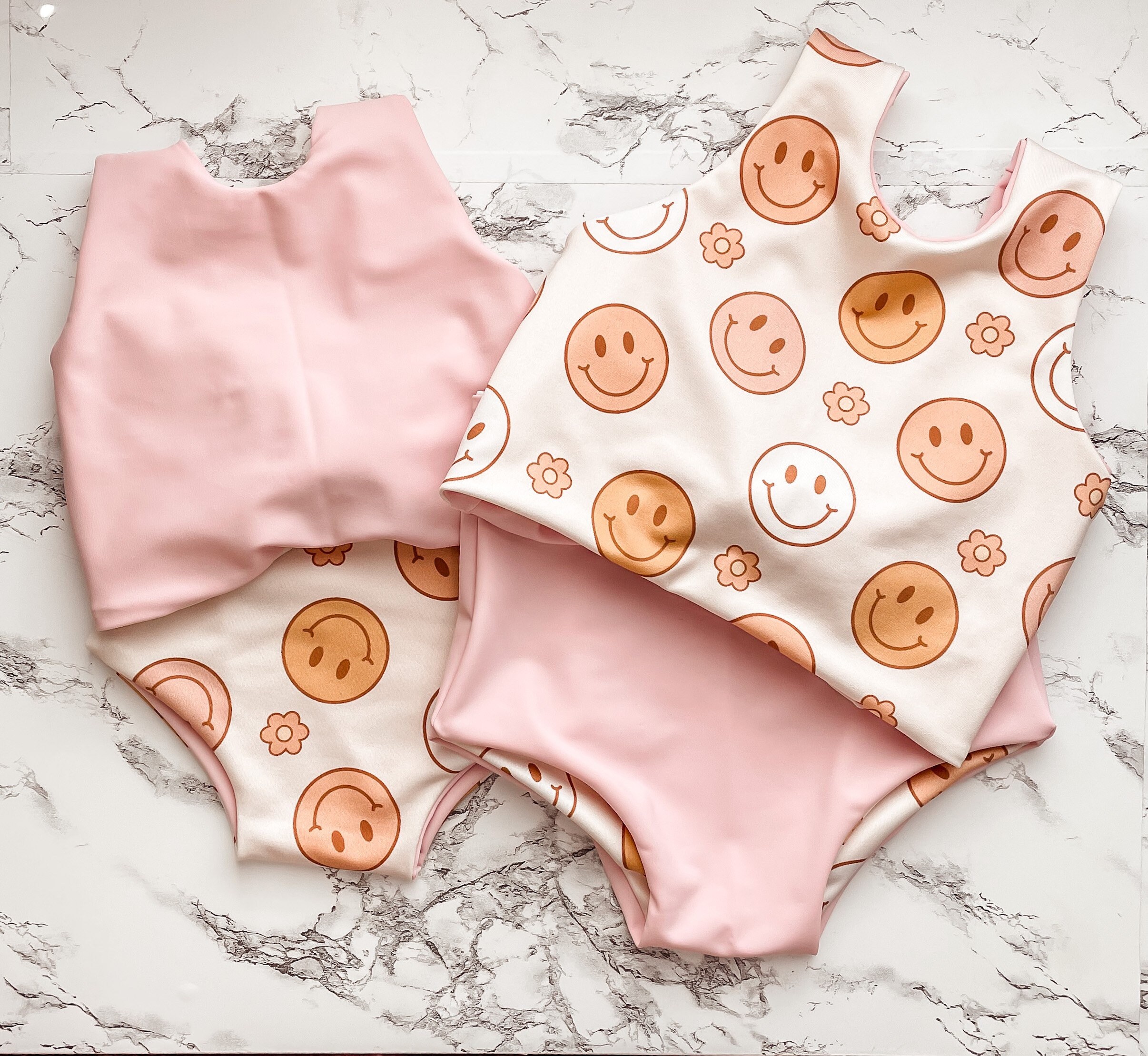 Retro Smiley Reversible Swim Girls Swimsuit Magical Swim - Etsy
