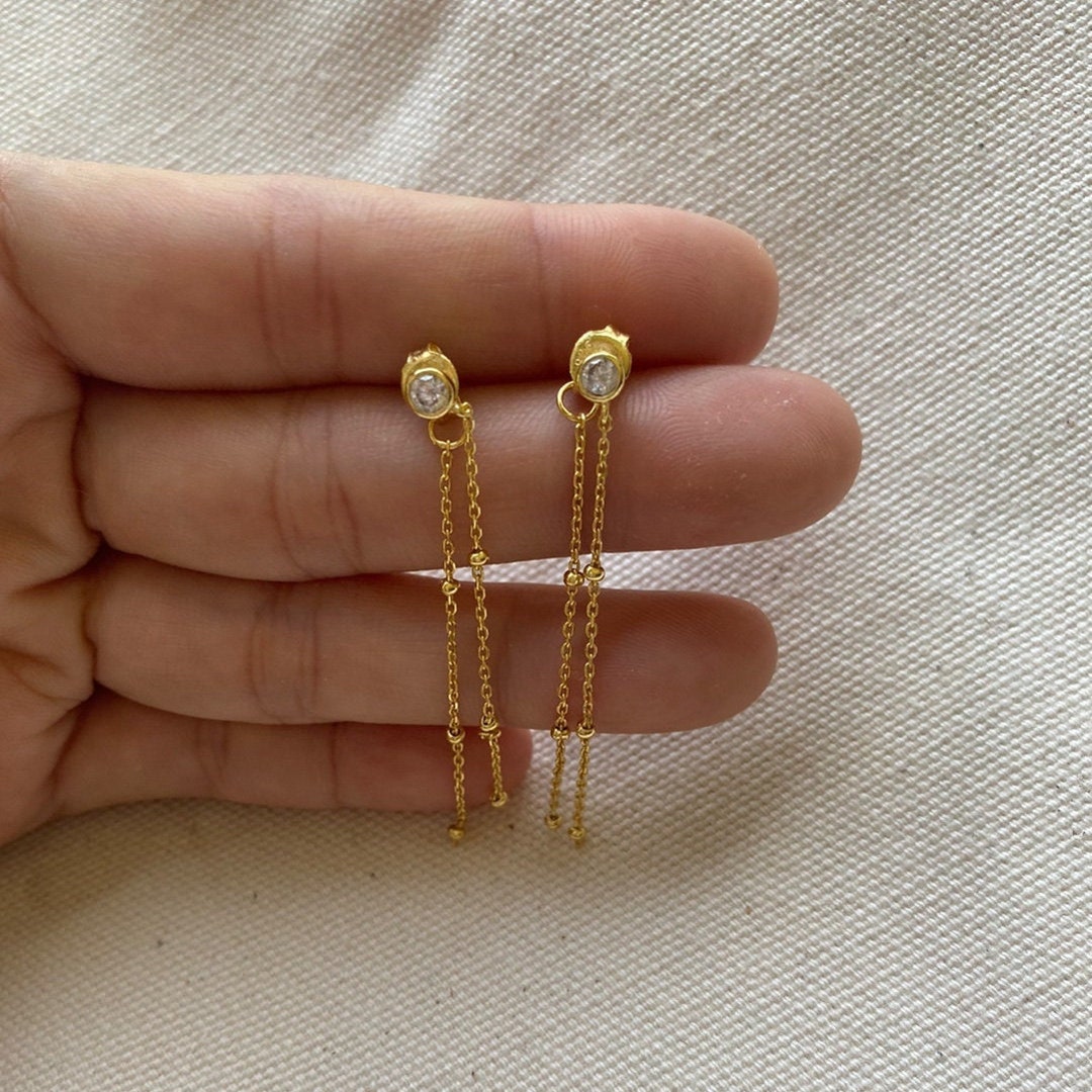 Dangling Hoop Earrings / 14k Gold Dangling Diamond Hoop - Etsy