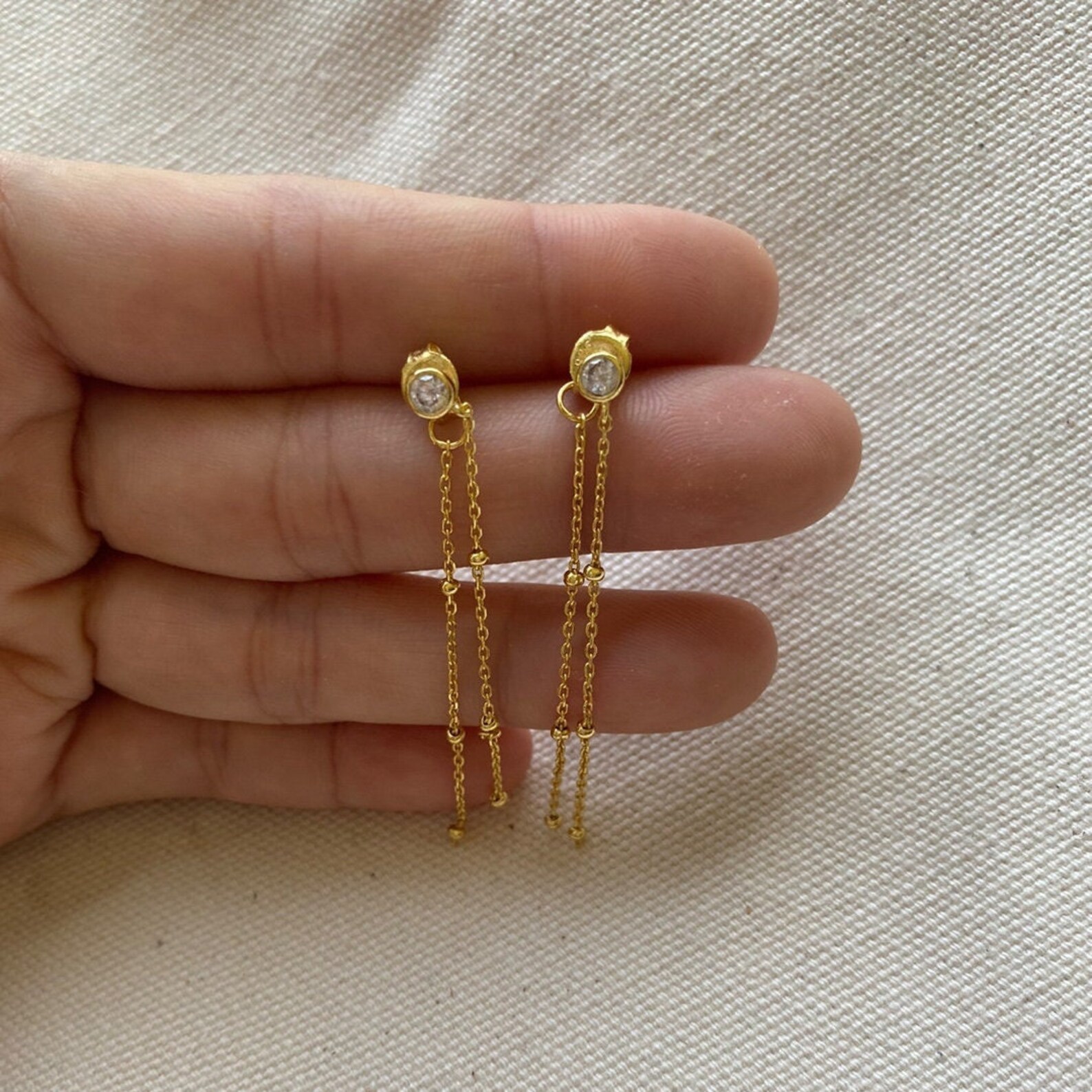 Dangling Hoop Earrings / 14k Gold Dangling Diamond Hoop - Etsy
