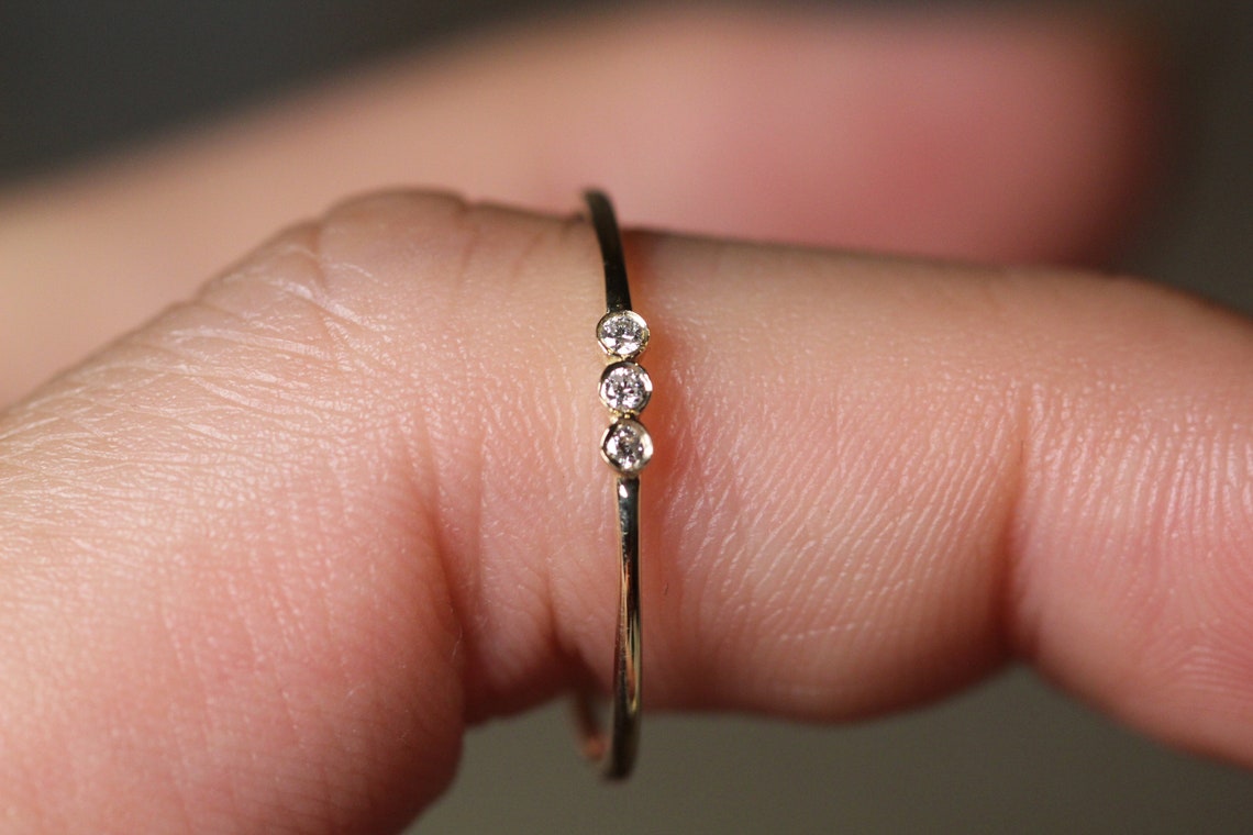 Diamond Thin Ring / Stacking Diamond Ring / Thin Gold Ring / - Etsy