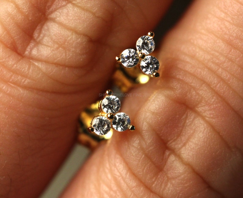 14k Trio Diamond Earrings / Diamond Studs / Diamond Earrings / - Etsy