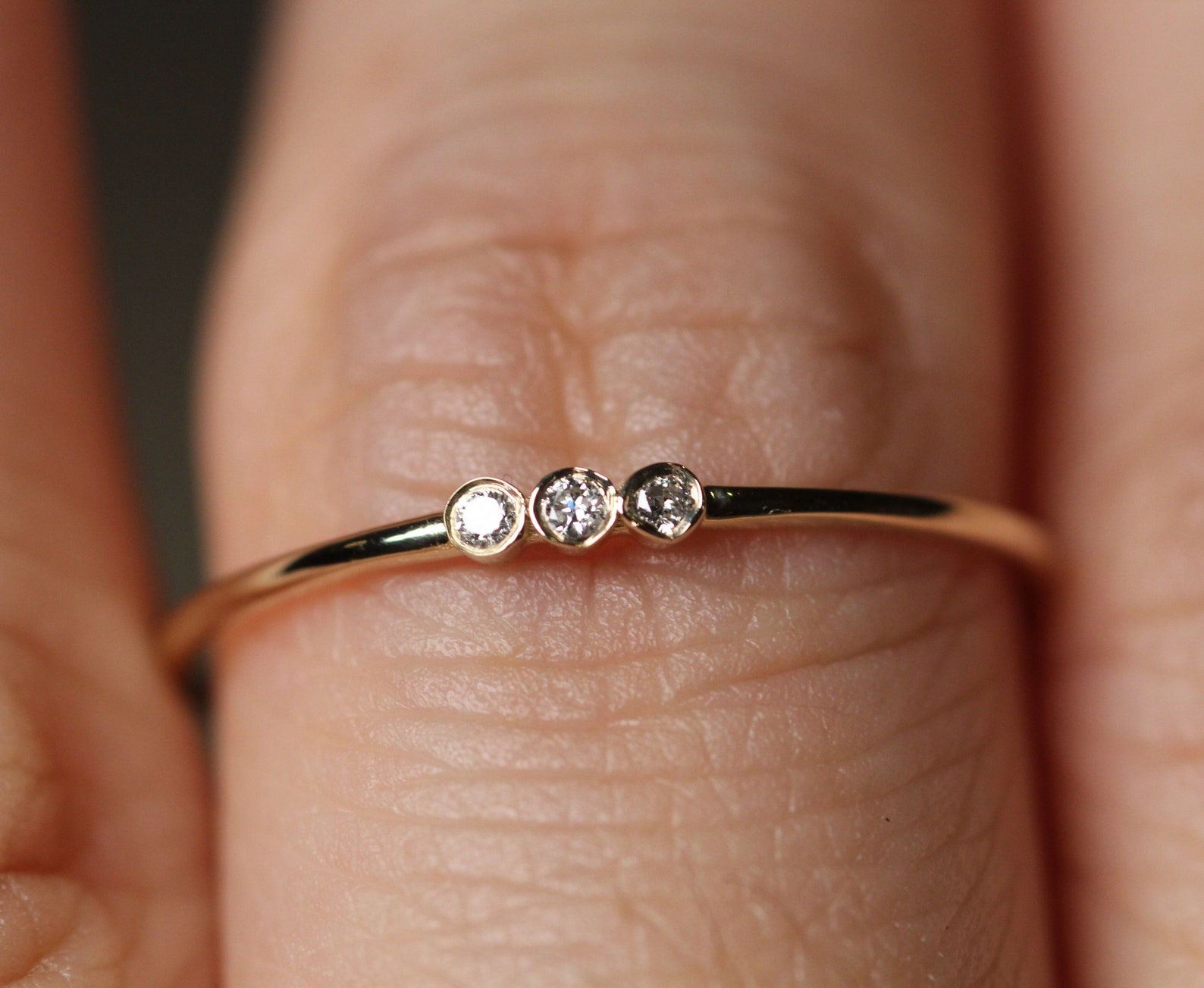 Diamond Thin Ring / Stacking Diamond Ring / Thin Gold Ring / - Etsy