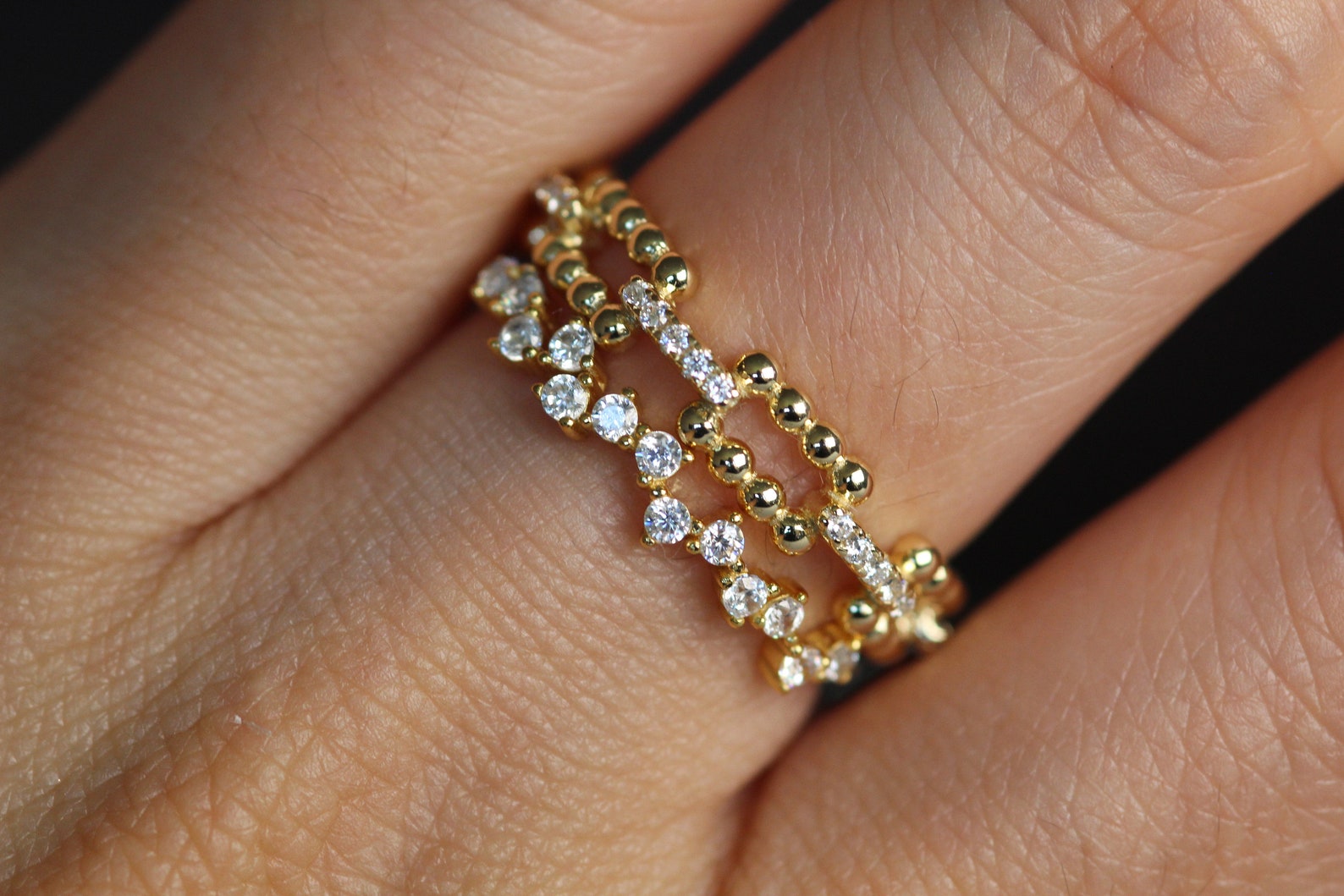 18k Diamond Chain Ring / Best Gift for Her / Birthday Gifts / - Etsy