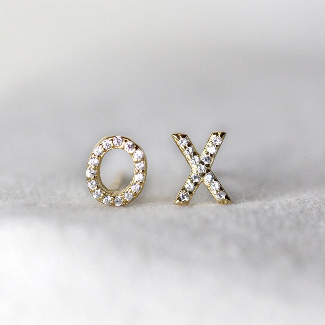 Natural Diamond X O Earrings / XO Xo Earrings Gold / 14k X O - Etsy