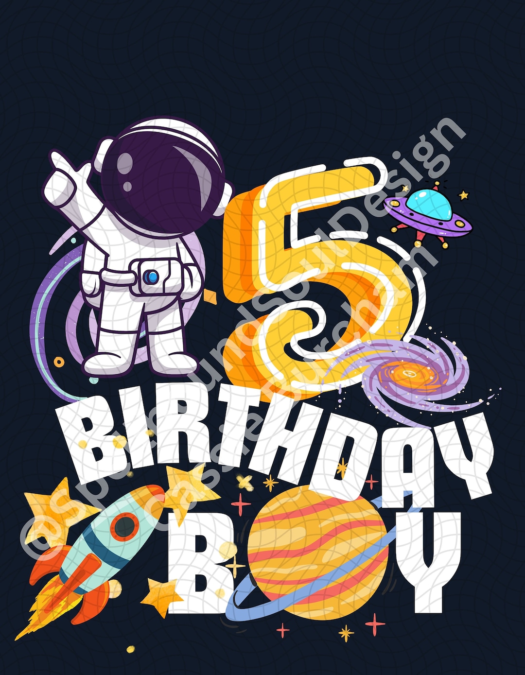 Space-themed 5th Birthday Boy PNG | Cosmic Birthday Design for Kids - Etsy
