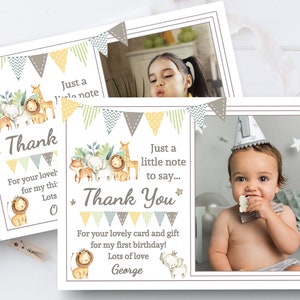 Personalised Jungle Safari Thank You Cards Photo Birthday Thank You ...