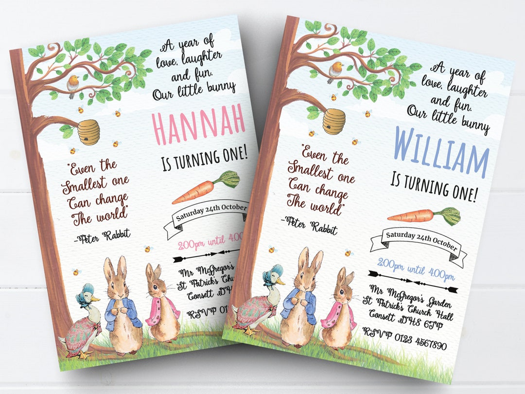 Personalised Bunny Rabbit First Birthday Invitations Customisable for ...