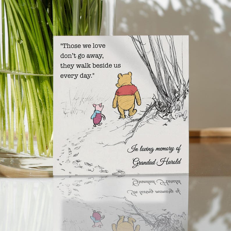 Personalised Memorial Card – Pooh Bear Quote, Sympathy Keepsake (148mm ...
