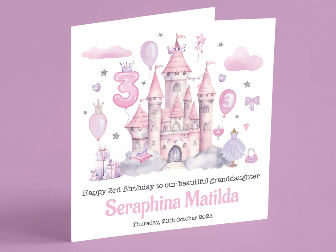 Personalised Princess 3rd Birthday Card – Fairytale Castle Card for ...
