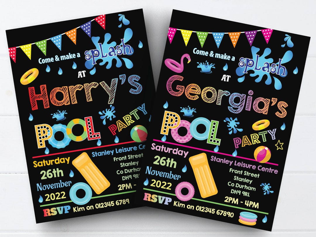 Personalised Pool Party Invitations Custom Swimming Pool Birthday Party ...