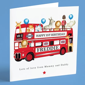 Personalised London Bus Birthday Card for 1st 2nd Birthday – Jungle ...