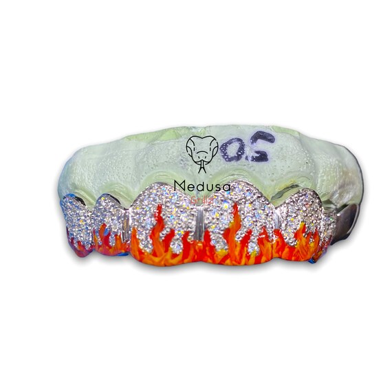 Custom 6 Teeth Iced Out Sterling Silver With Fire Design - Etsy