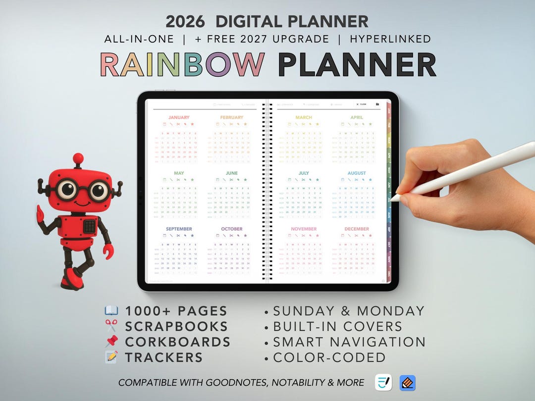 Rainbow Digital Planner 2026-2027, Hyperlinked for Goodnotes ...