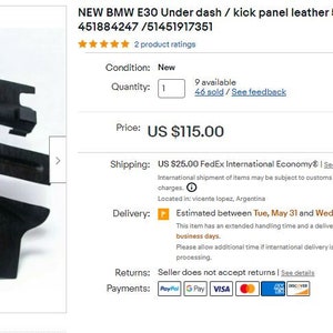 NEW BMW E30 Under Dash / Kick Panel Leather 51451917353/51451884247 ...