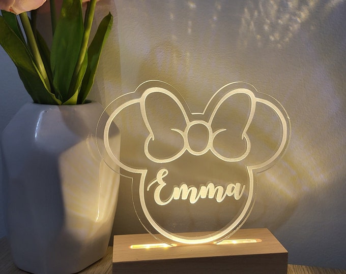 Mouse Bow Girls Night Light Lamp Custom Personalized Name Reading Light ...