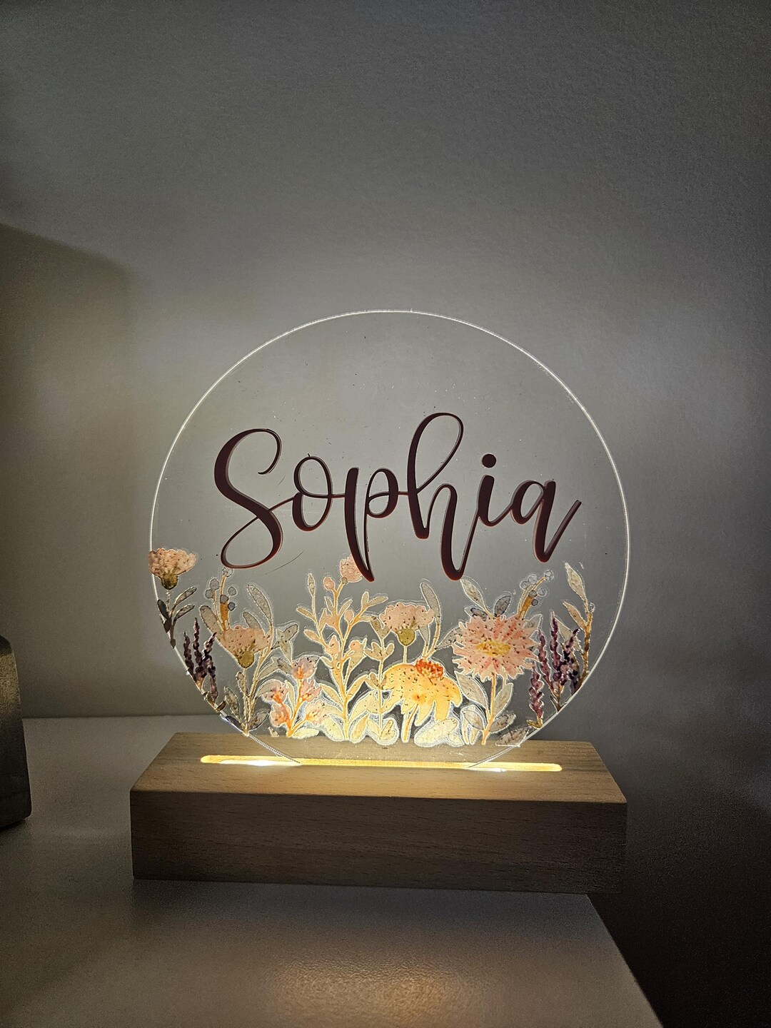 3D Night Light Bedtime Light Boho Wildflower Nursery Lamp Personalized ...
