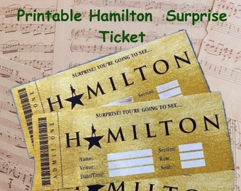 Printable HAMILTON Broadway Surprise Ticket. Editable Musical Theatre ...