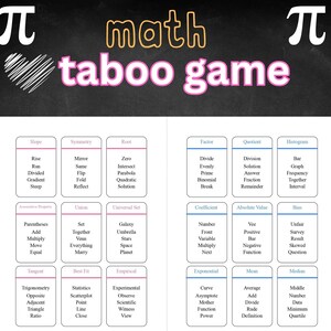 Printable Math Taboo Game,math Taboo Game, Instant Download,math Taboo ...
