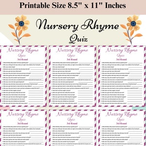Baby Shower Game, Nursery Rhyme Game, Printable Nursery Rhymes, Instant ...