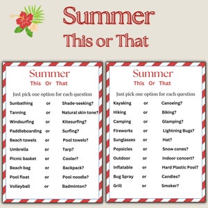 Summer This or That Game, Summer Game, Printable Summer Game, Instant ...