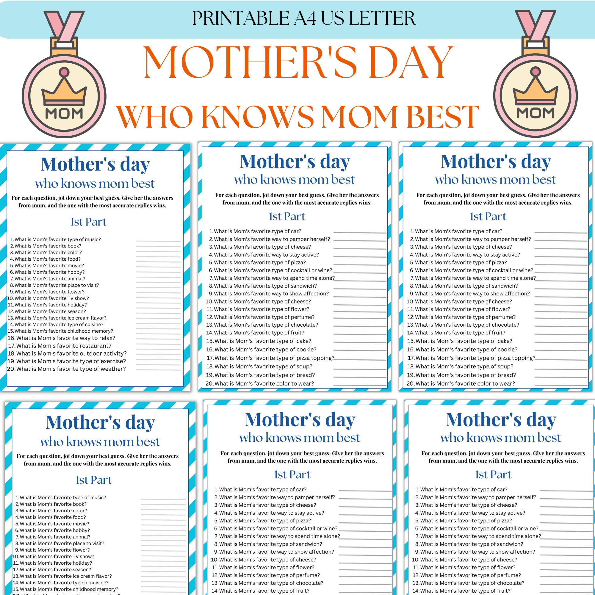 Printable Mother's Day Who Knows Mom Best?" Printable Game for Baby ...
