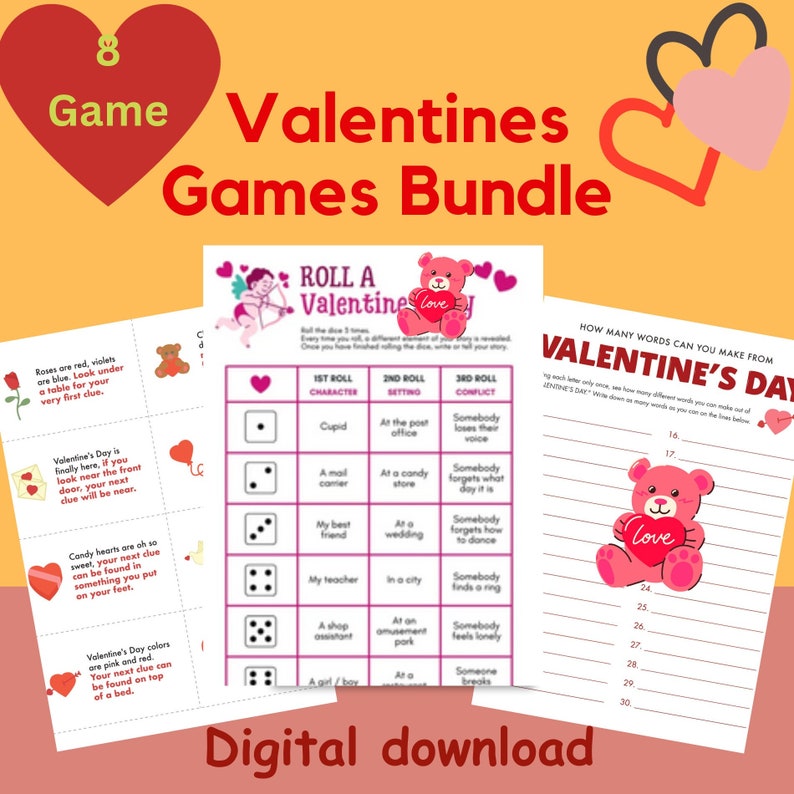 Valentines Day Printable Games | Valentines Games Bundle | Valentines ...