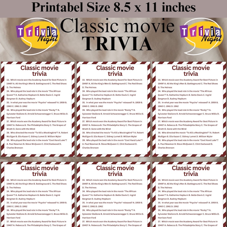 Classic Movie Trivia, Printable Classic Movie Trivia, Classic Movie ...