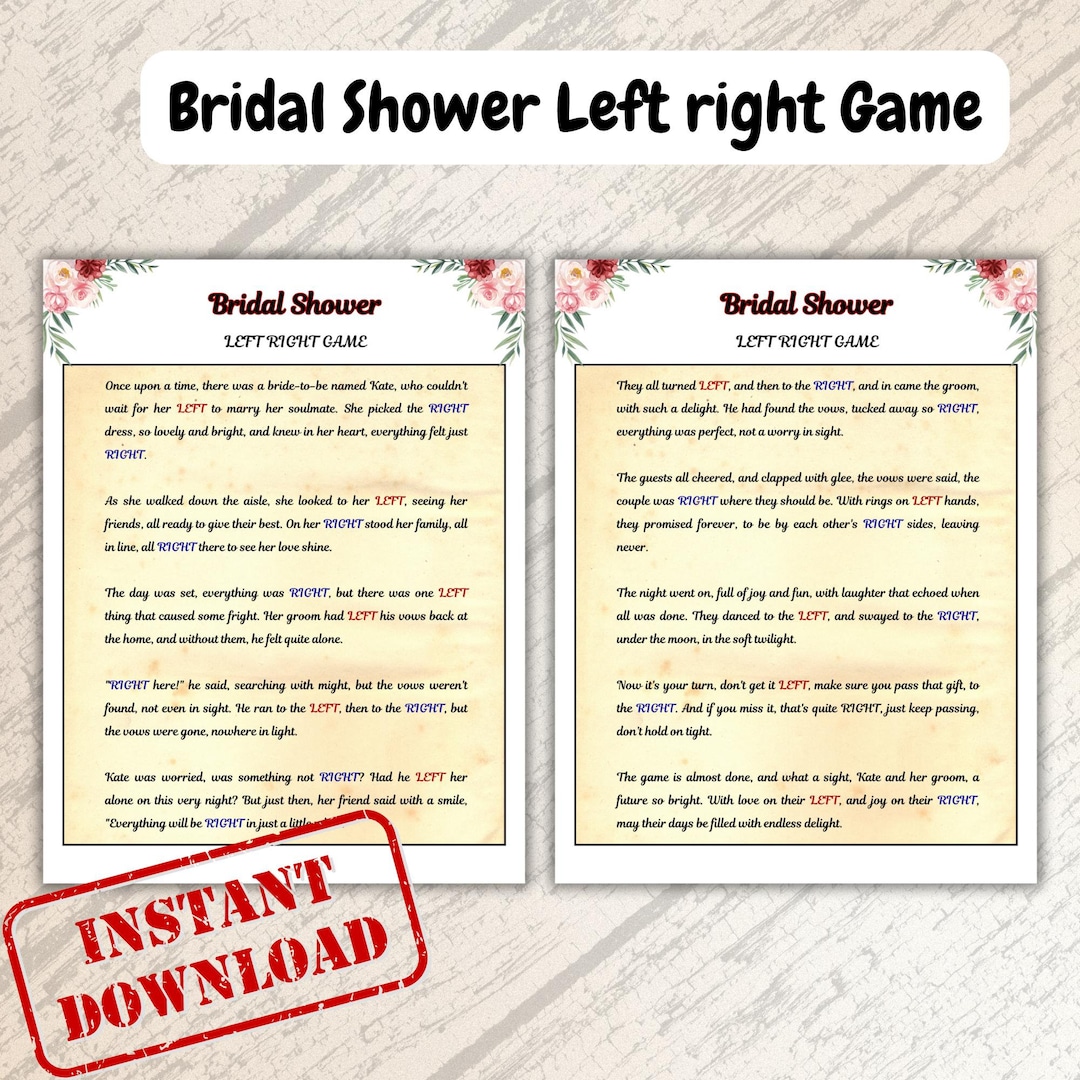 Bridal Shower Left Right Game | Fun Party Activity (instant Download ...