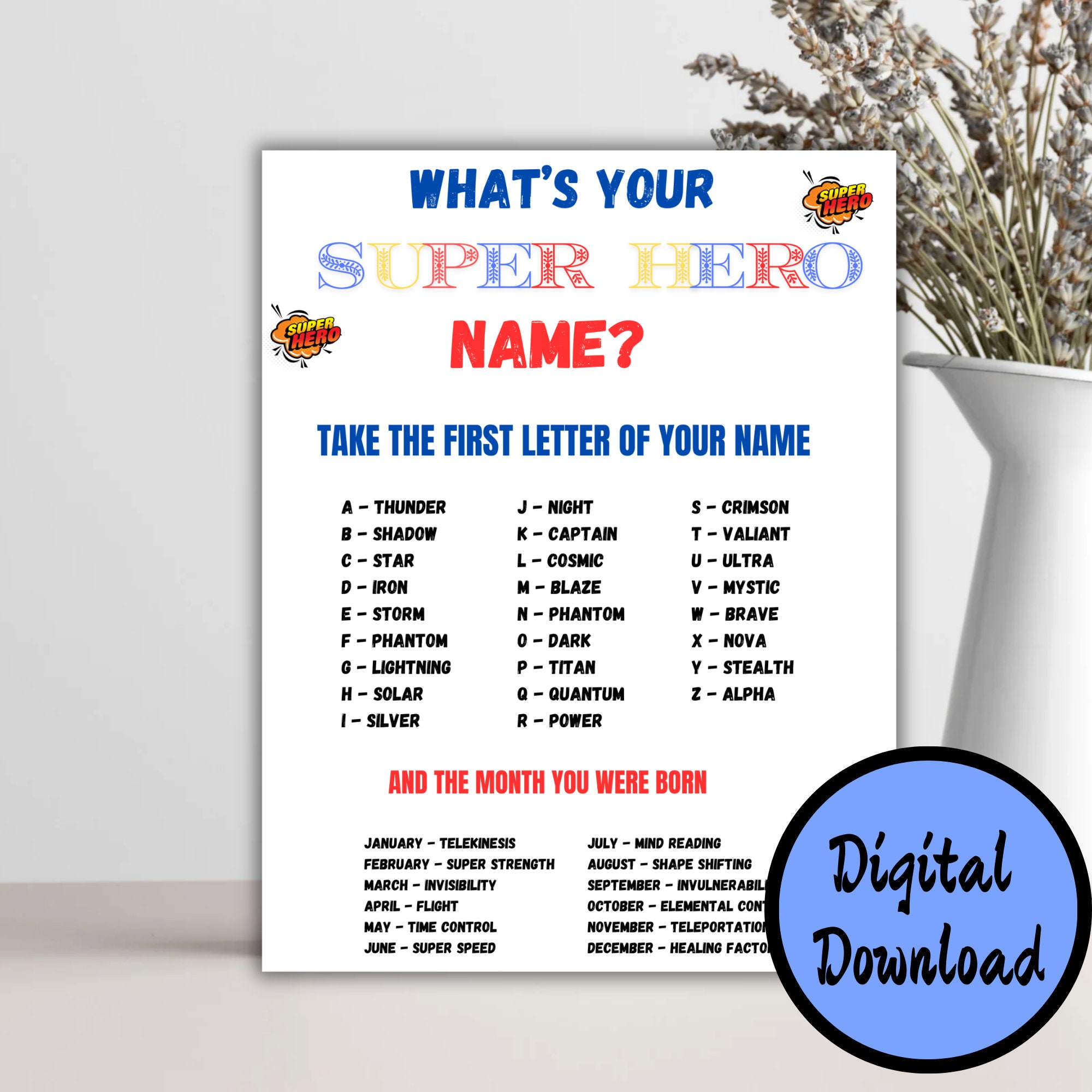 Whats Your Superhero Name Game Fun Party and Event Activity, Super Hero ... Whats Your Superhero Name Game Fun Party and Event Activity, Super Hero ...