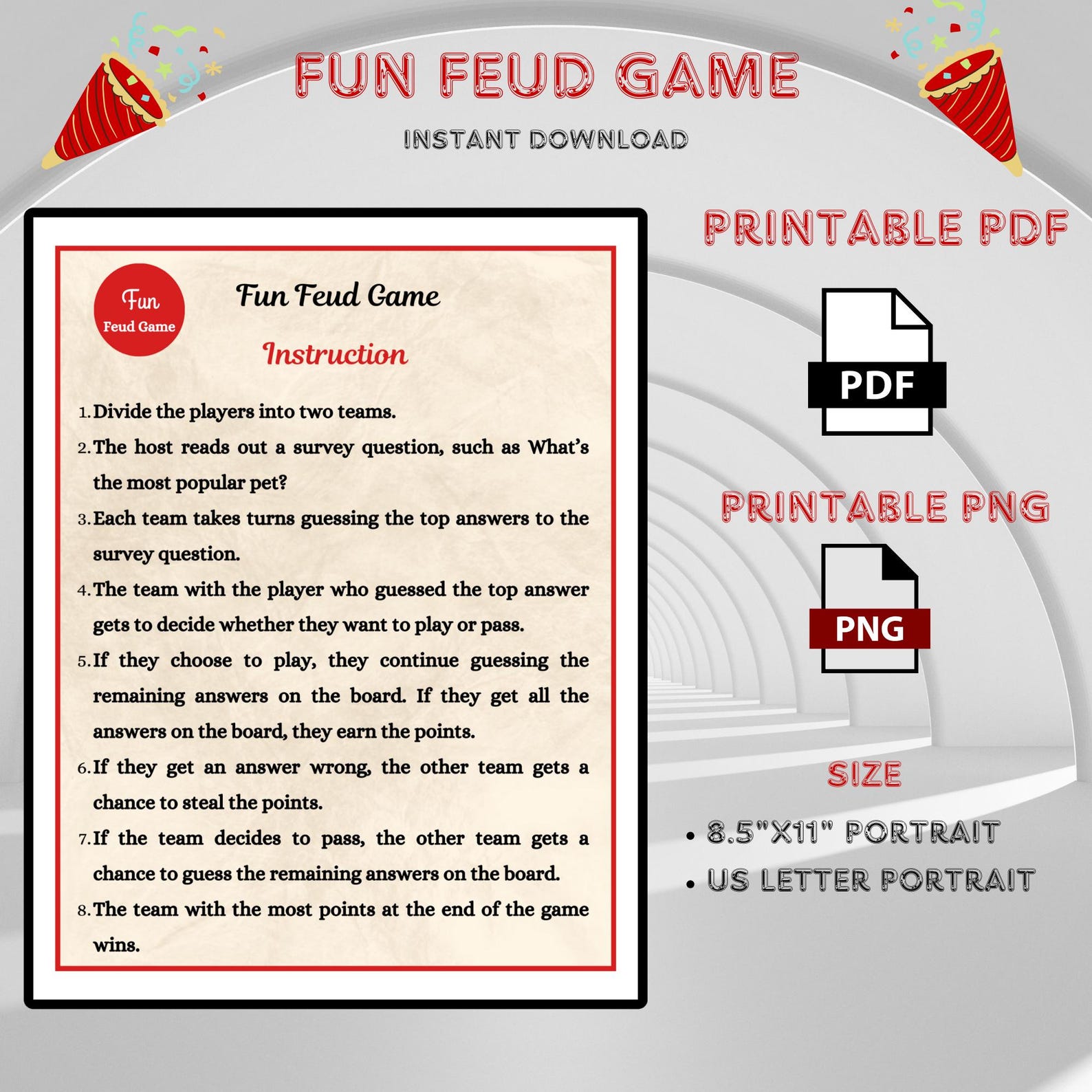 Printable Fun Feud Game | Family & Friends Party Game | Trivia Game ...