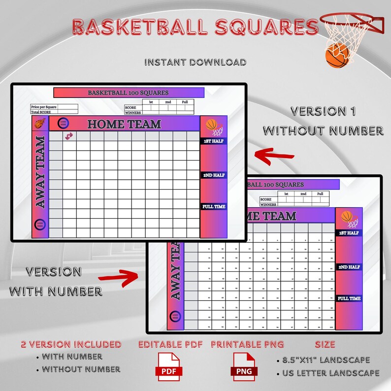 Editable Basketball 100 Squares Template | Customizable Fundraising ...