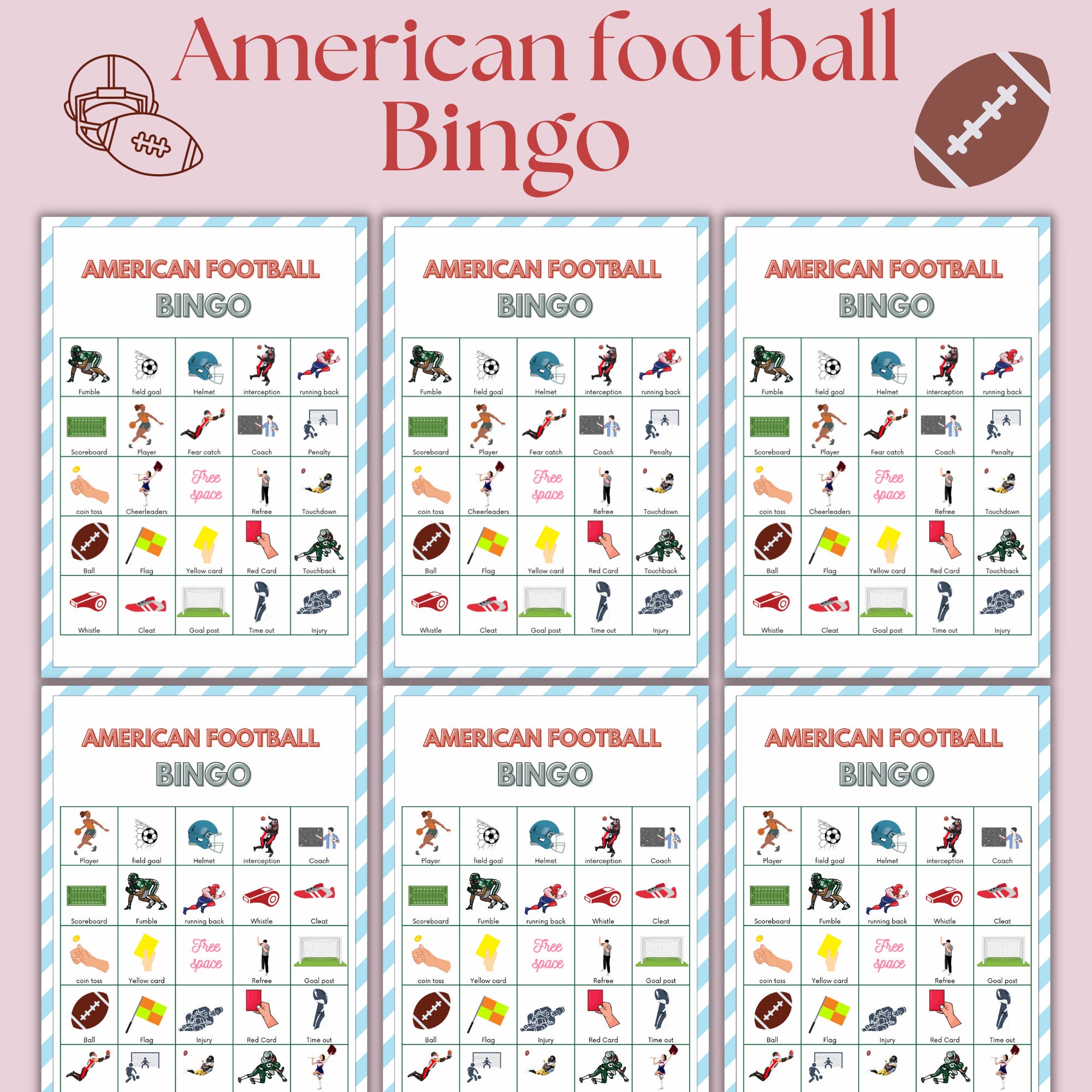 American Football Bingo, Superbowl Bingo, Football Game, Instant ...