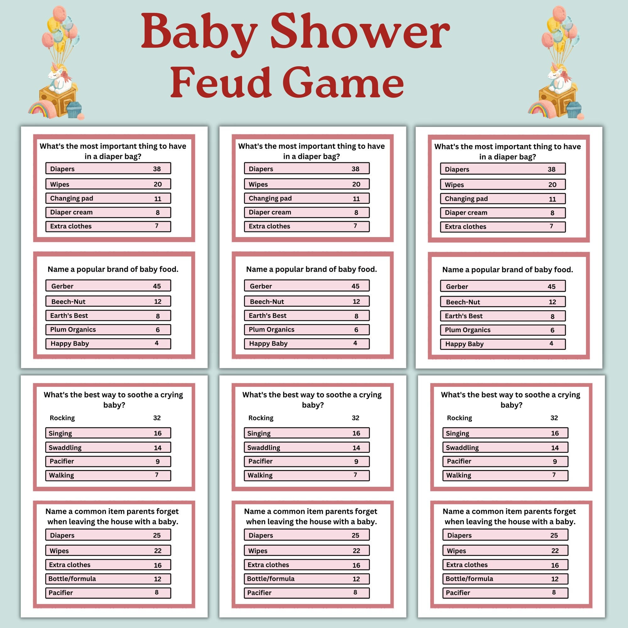 Baby Shower Feud Game | Printable Party Game (instant Download) - Etsy