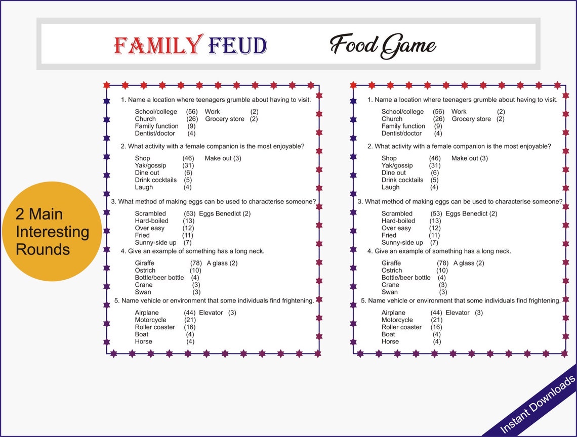 Fun Feud Game, Printable Family Game, Friendly Feud, Trivia Quiz ...