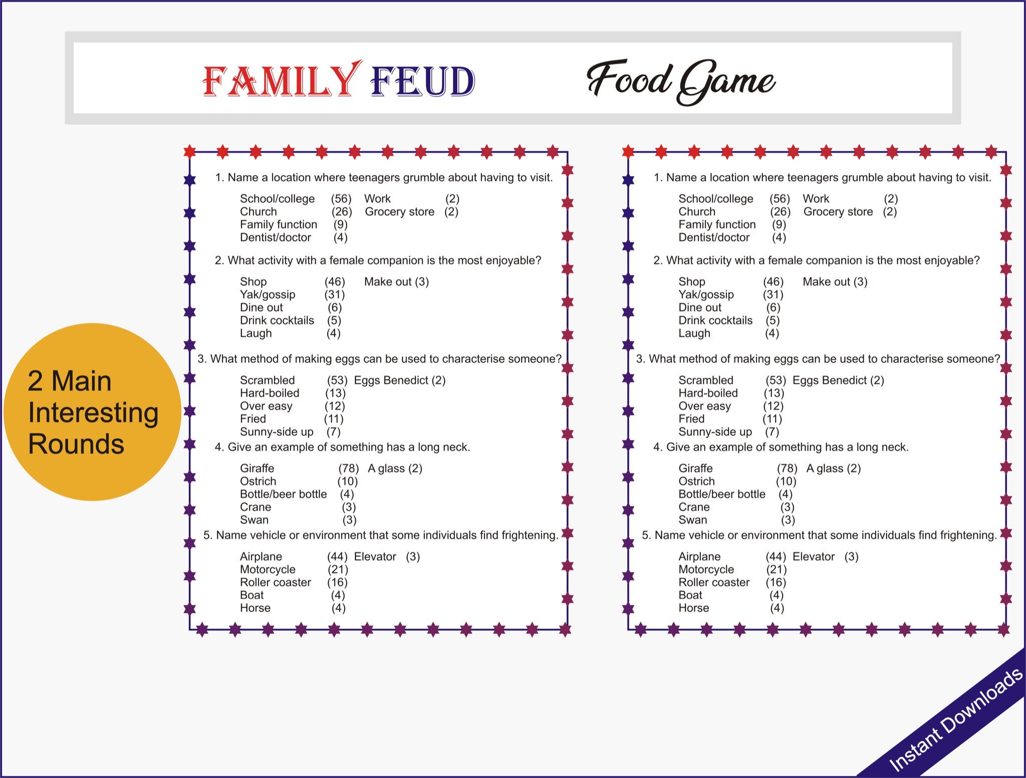 Fun Feud Game, Printable Family Game, Friendly Feud, Trivia Quiz ...