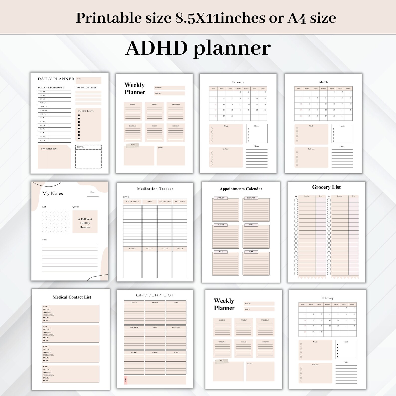 ADHD Planner | Printable Daily, Weekly, Monthly Productivity (PDF) - Etsy