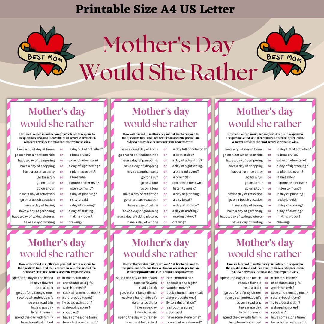 Mother's Day "would She Rather" Game - Fun and Entertaining Game for ...