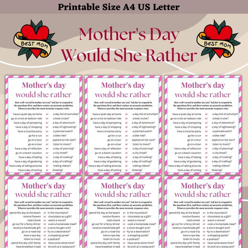 Mother's Day "would She Rather" Game - Fun and Entertaining Game for ...