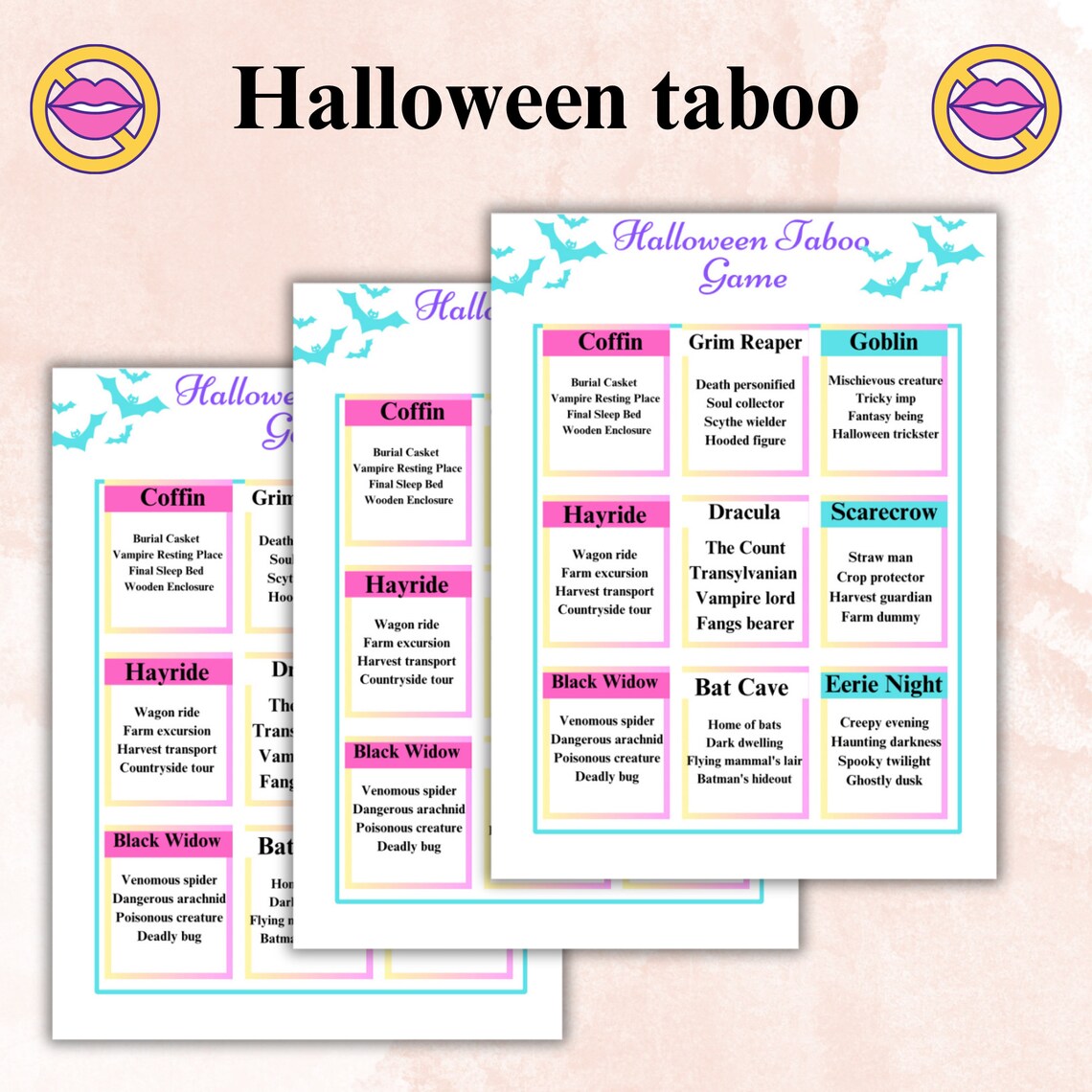 Halloween Taboo Game Printable | Fun Halloween Party Game | Taboo Game ...
